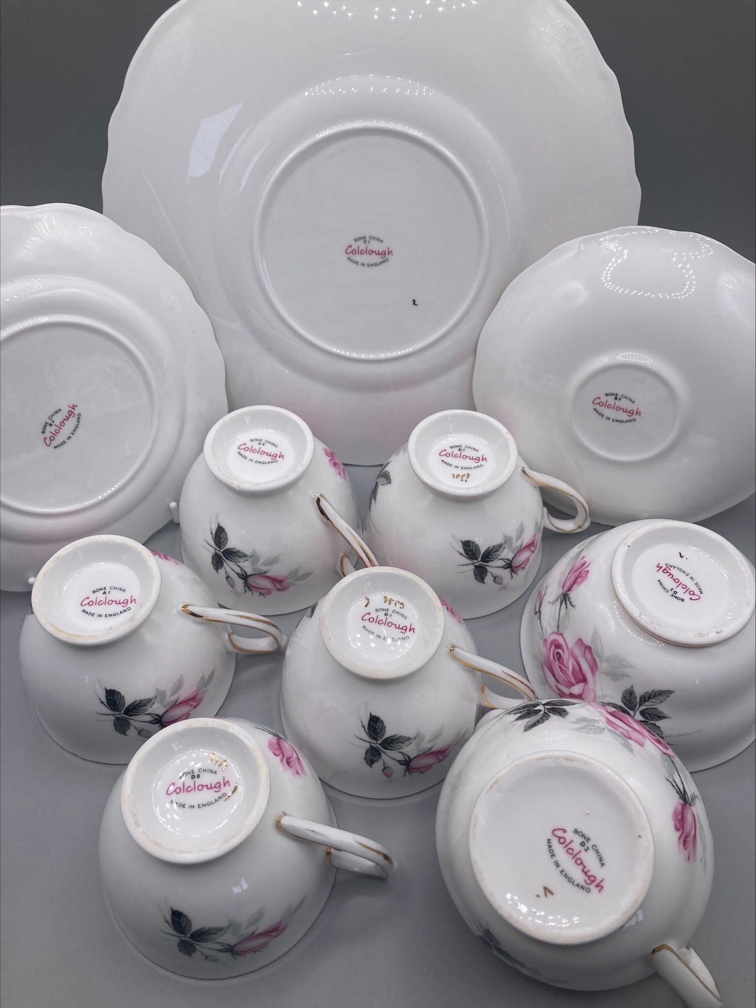 Vintage Colclough Bone China Tea Set for 5 Pink Roses Gray - Etsy