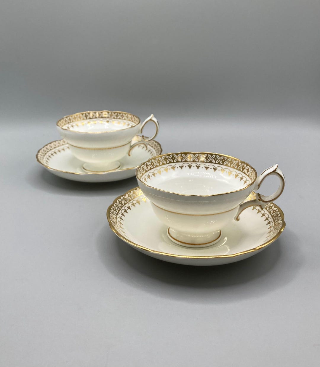 Set of Two Hammersley White With Gold Trim Tea Duos, Pattern #14249 ...
