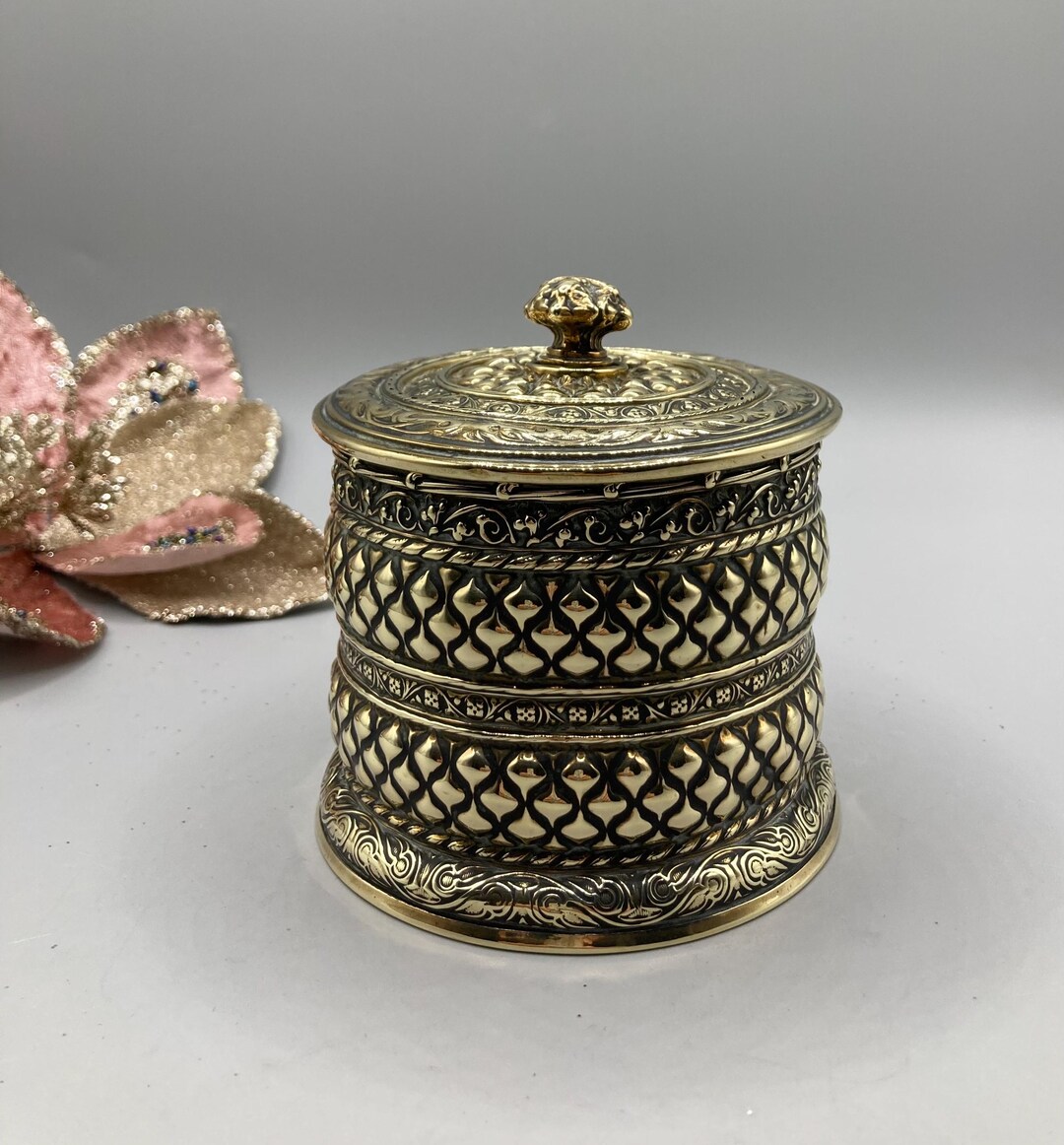 Antique Embossed Brass Trinket Box – 19thc String Holder - Etsy