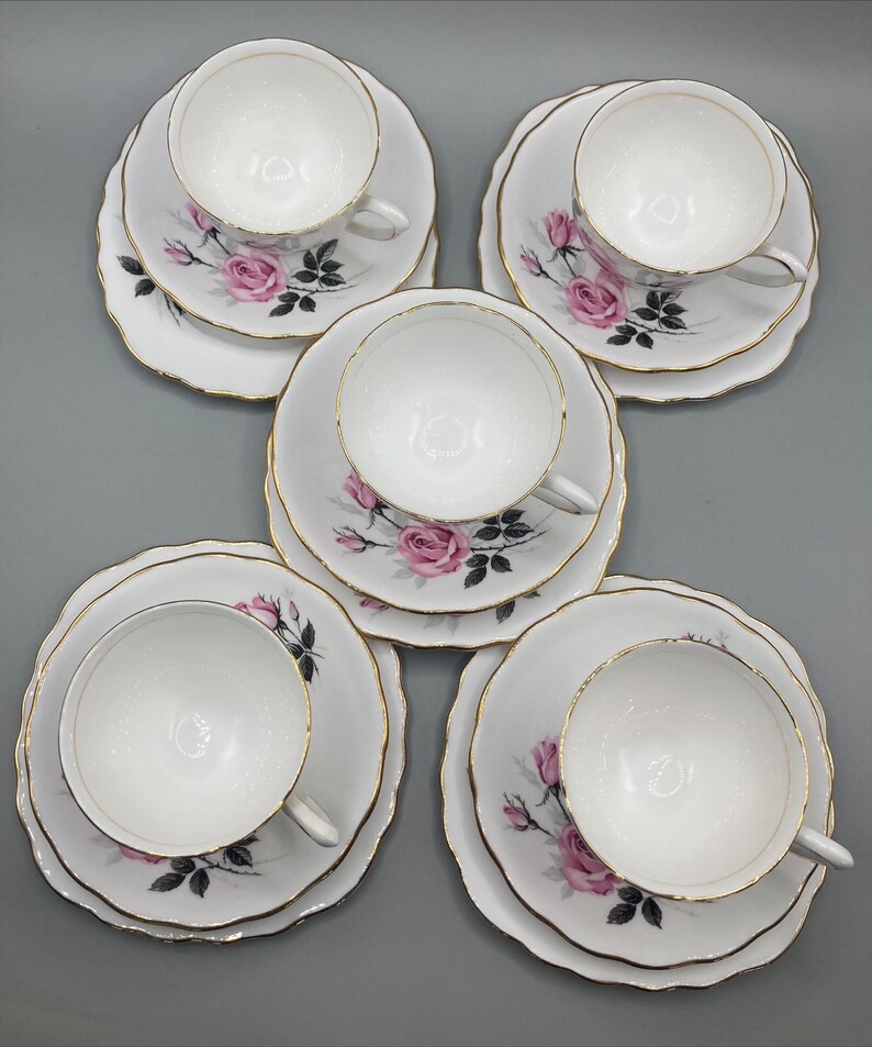 Vintage Colclough Bone China Tea Set for 5 Pink Roses Gray - Etsy