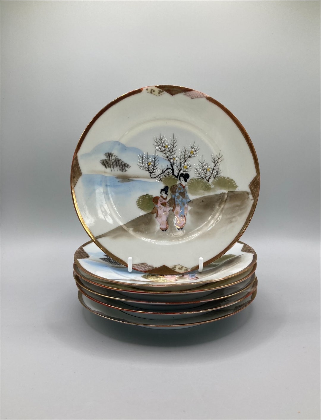 Set of 6 Antique Meiji Kutani Plates, Japanese Eggshell Porcelain, Hand ...