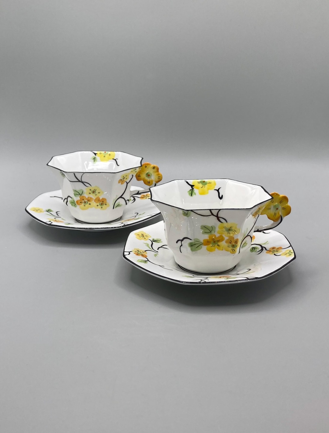 English Set of Two Melba Bone China Tea Duos, Art Deco Melba Tea Duos ...