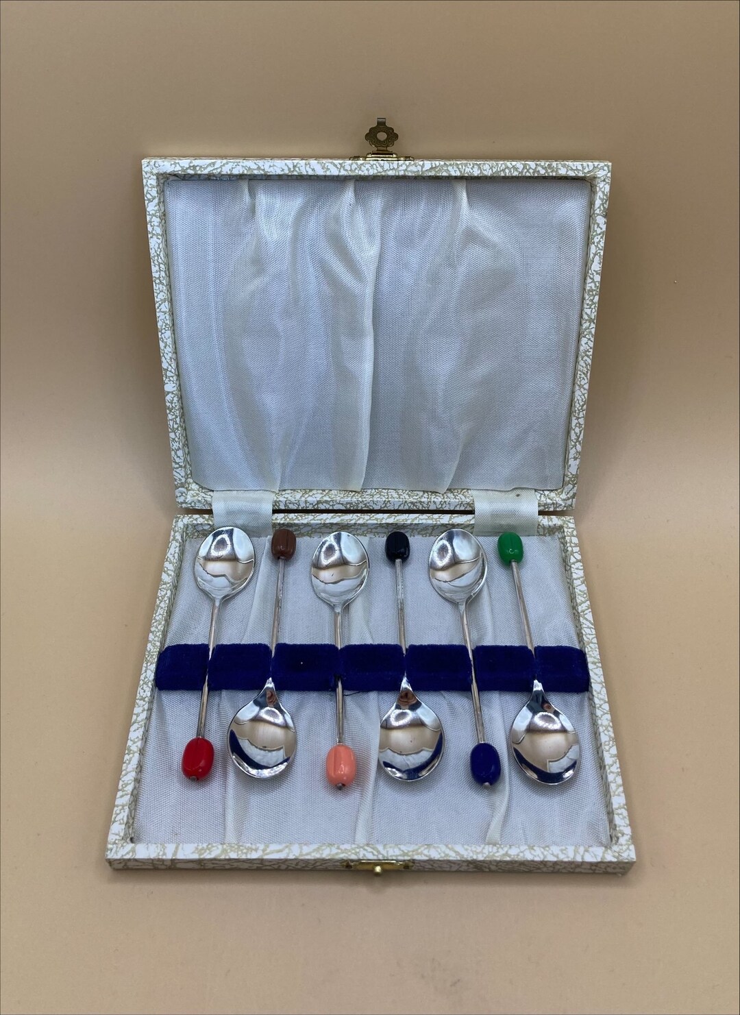 Set of 6 Vintage Silver Plated EPNS A1 Multi Coloured Coffee Bean ...