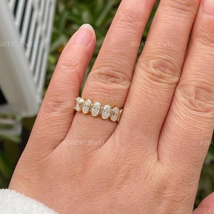 Oval Cut Moissanite Full Bezel Wedding Band, 14K Solid Yellow Gold Full ...