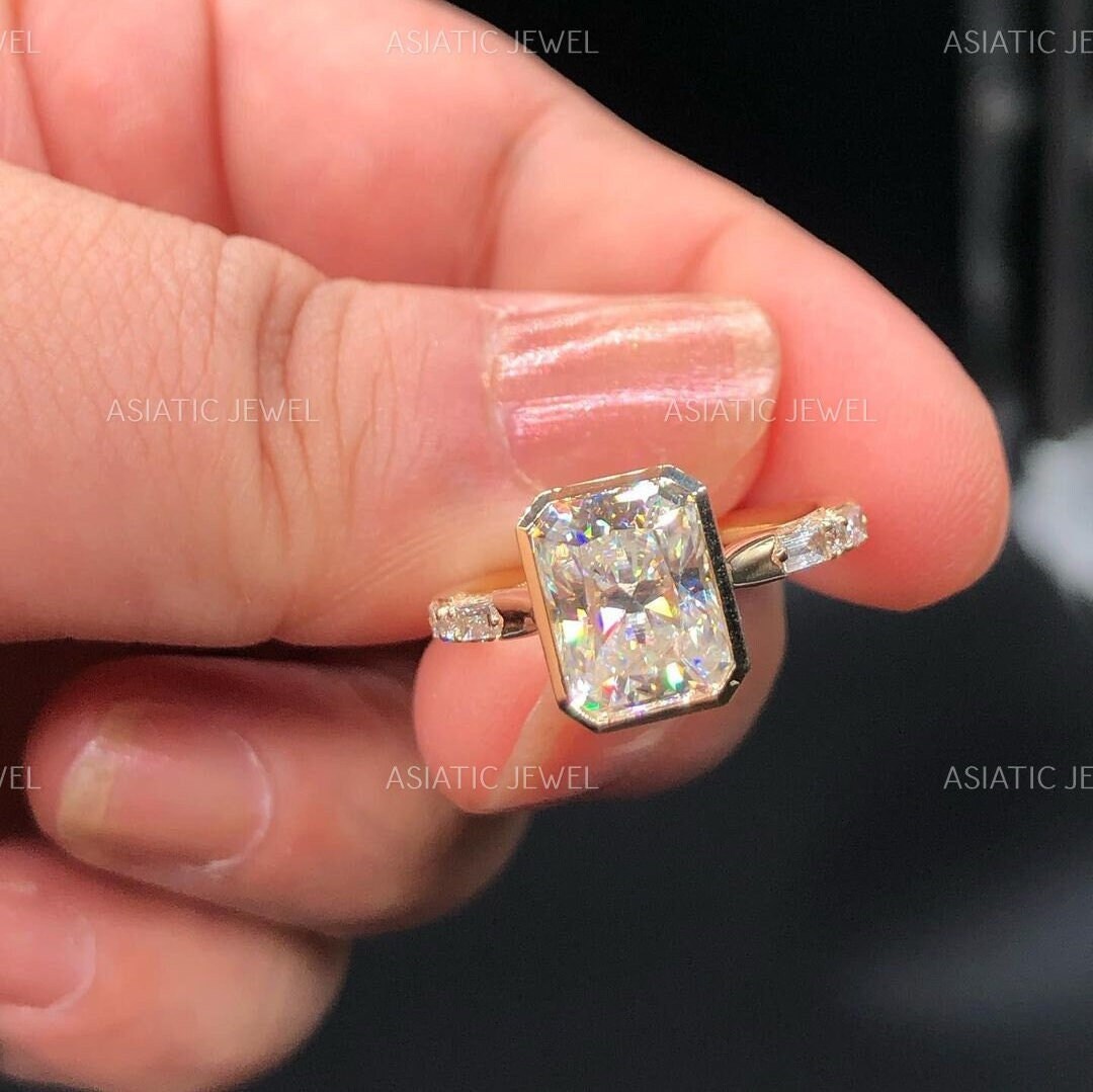 Radiant Cut Moissanite Engagement Ring Radiant Bezel Set - Etsy