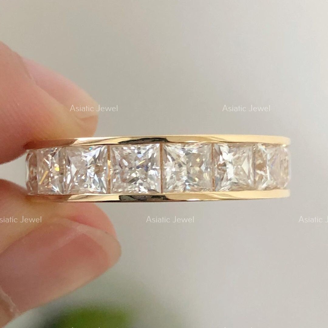 Princess Cut Lab Grown Diamond Channel Setting Band, 10K Solid Yellow ...