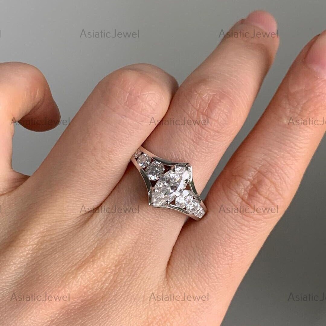 Marquise-cut Moissanite Split Shank Engagement Ring, Marquise Cut CZ ...