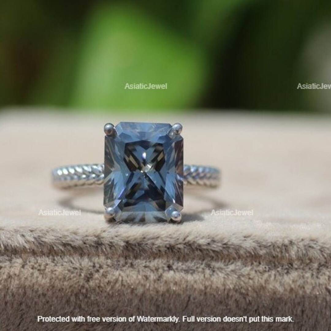 Gray Radiant Cut Moissanite Solitaire Ring, Sterling Silver - Etsy
