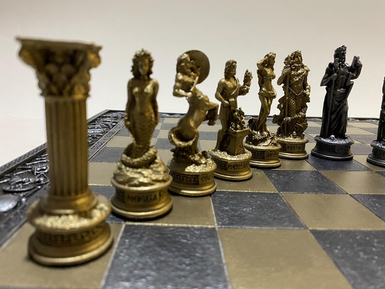 Gold & Grey / Greek Mythology Handcrafted Chess Set. Timeless Gift for ...