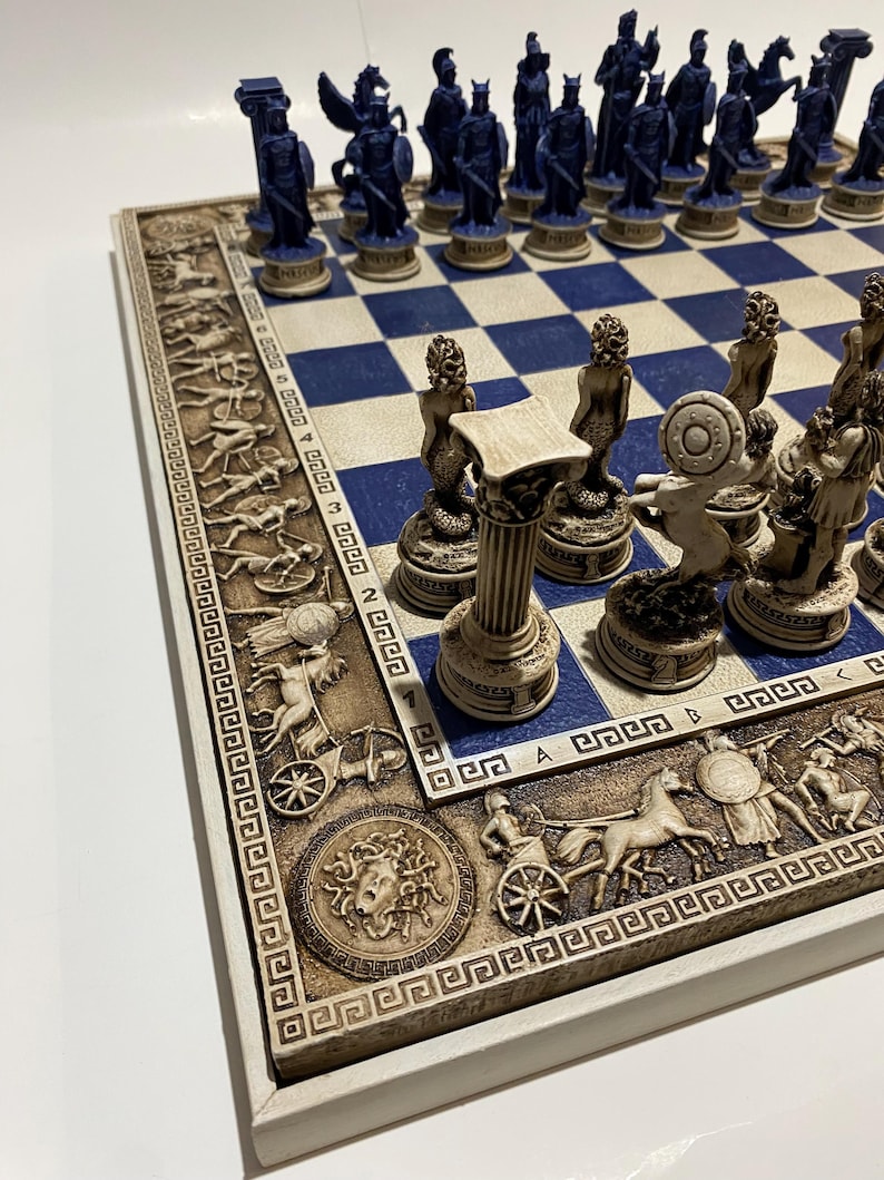 Navy Blue / Greek Mythology Handcrafted Chess Set. Timeless Gift for ...