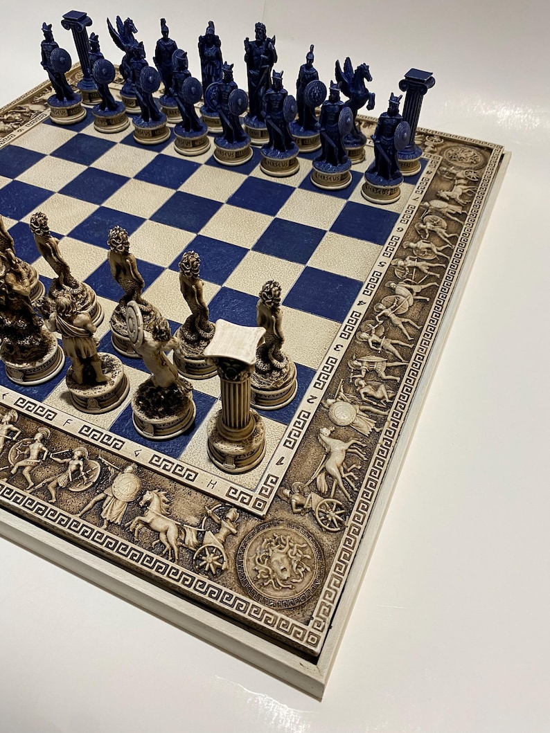 Navy Blue / Greek Mythology Handcrafted Chess Set. Timeless Gift for ...