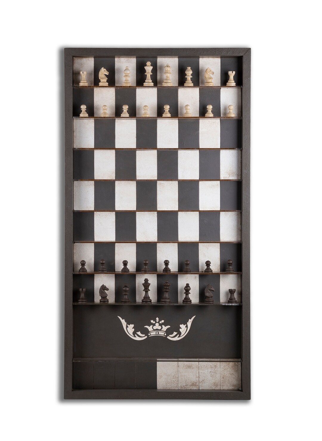 Grey Wooden Framed Vertical Wall Chessboard and Custom Painted Chess ...