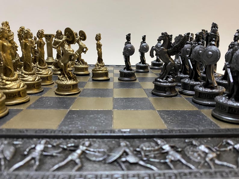 Gold & Grey / Greek Mythology Handcrafted Chess Set. Timeless Gift for ...