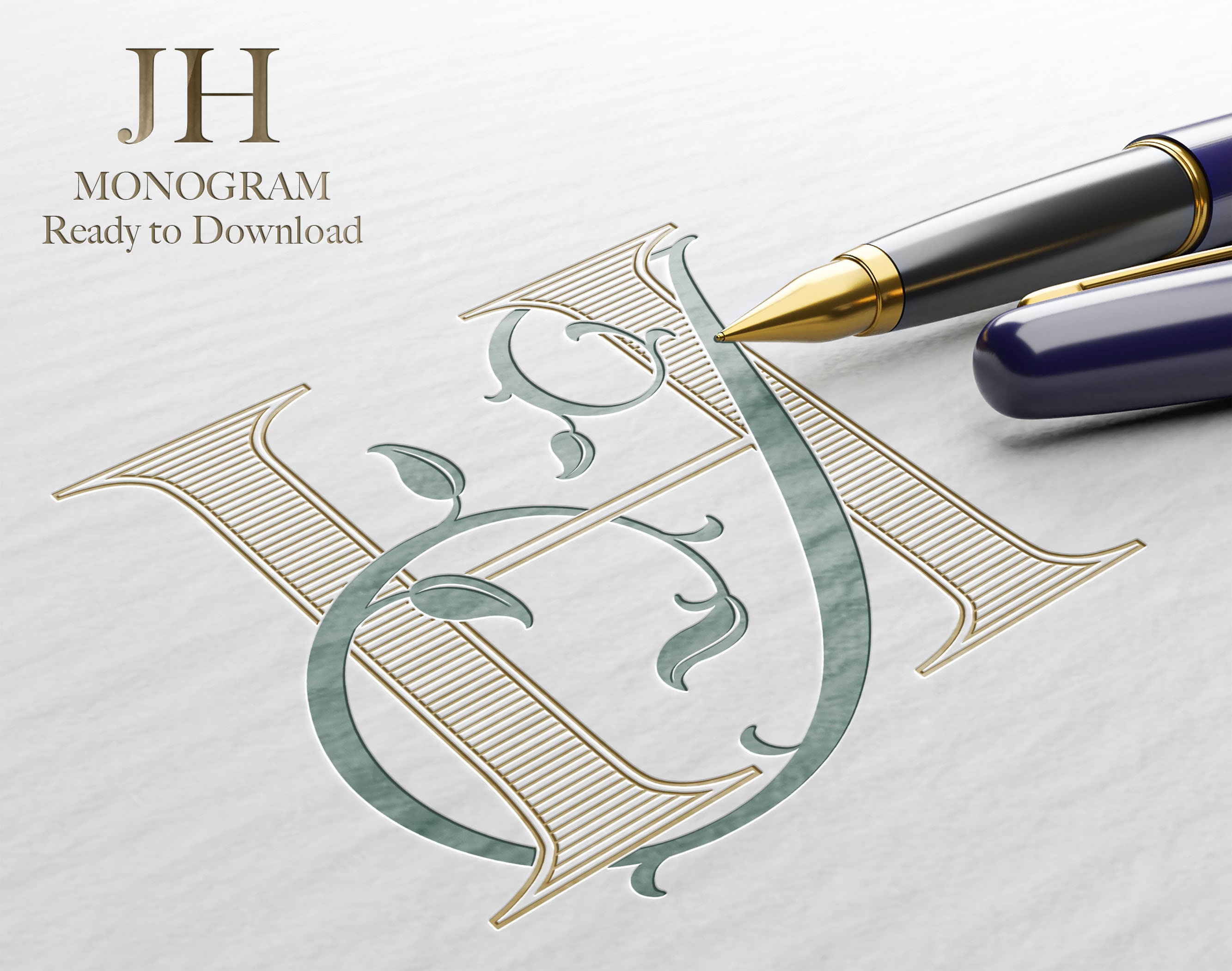 JH Monogram With Flourishes | Ready to Download 2-letter Monogram for ...