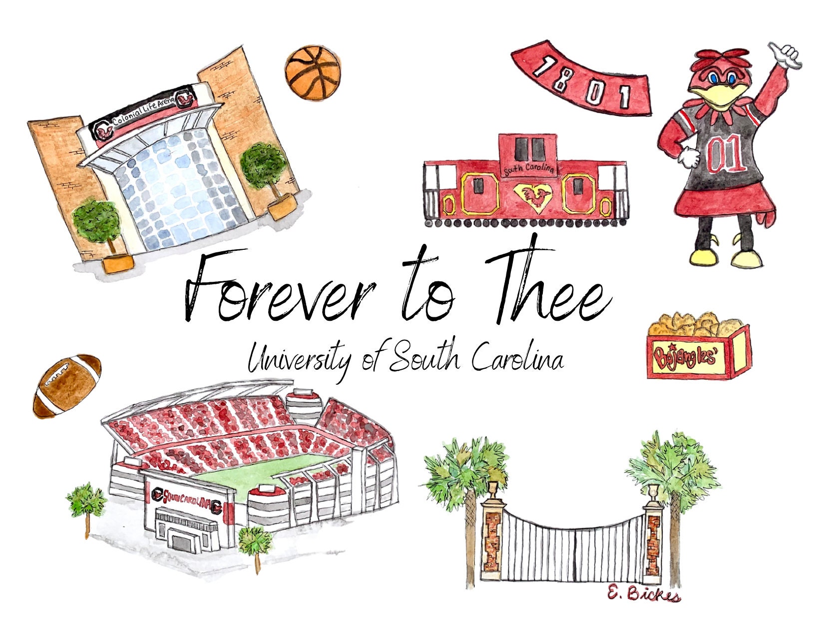 University of South Carolina Watercolor Print- Forever to Thee - Etsy