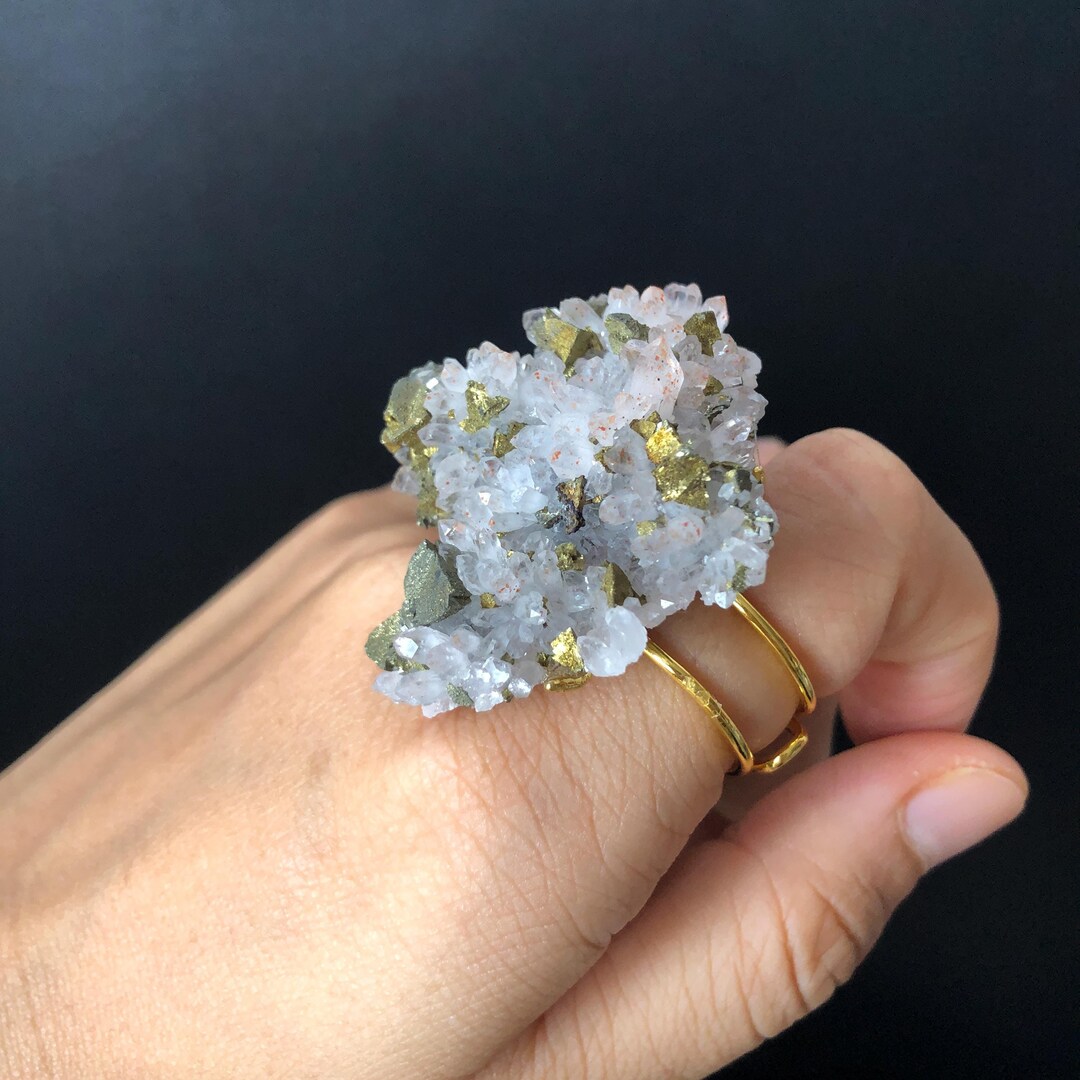 Raw Red Quartz and Chalcopyrite Crystal Ring | Intergrowth Minerals ...
