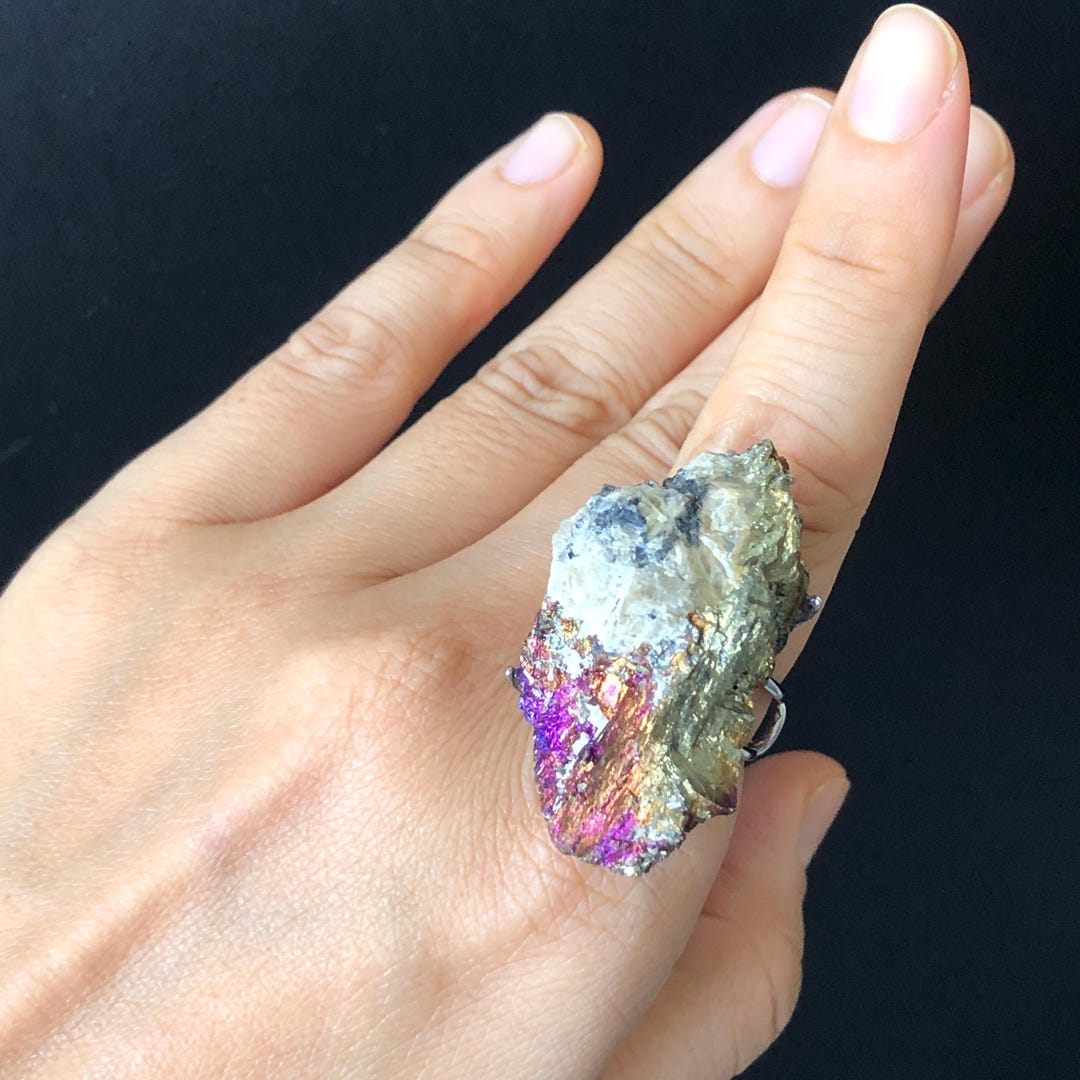 Raw Rainbow Bornite Ring, Peacock Ore, Transformation Stone, Large Raw ...