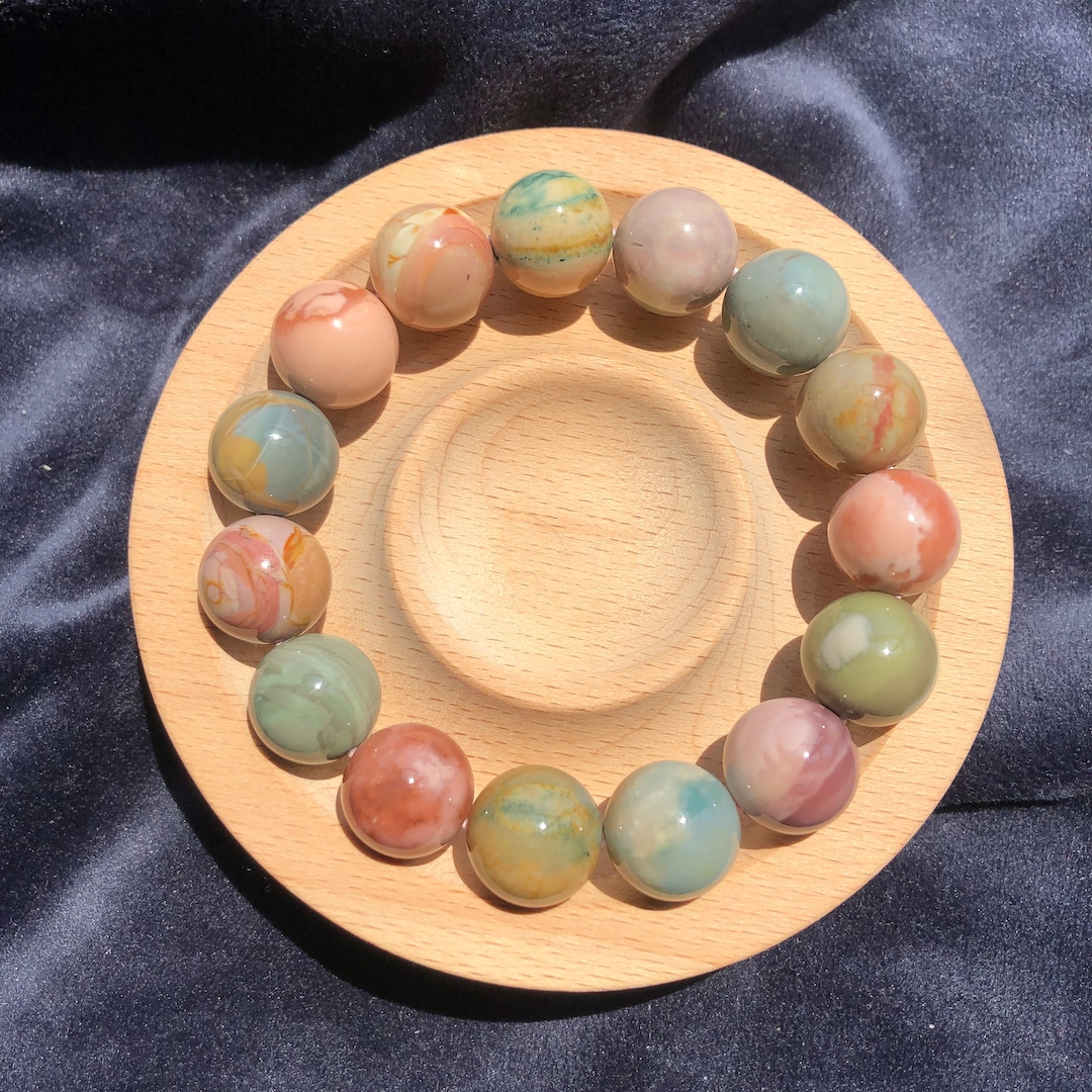 Premium Natural Alashan Agate Bead Bracelet 13.5mm Colourful Candy ...