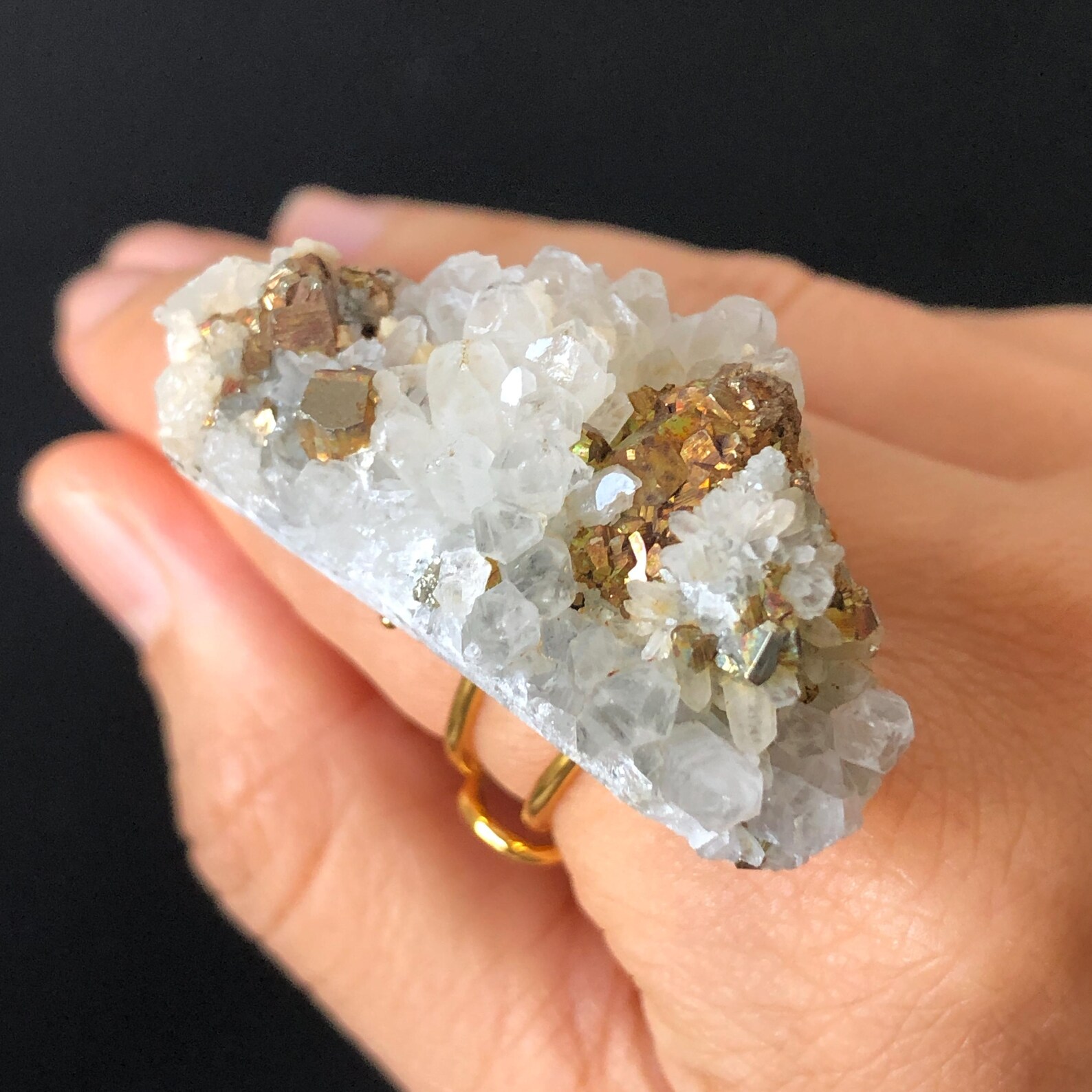 Raw Chalcopyrite and Clear Quartz Crystal Ring | Raw Stone Ring ...