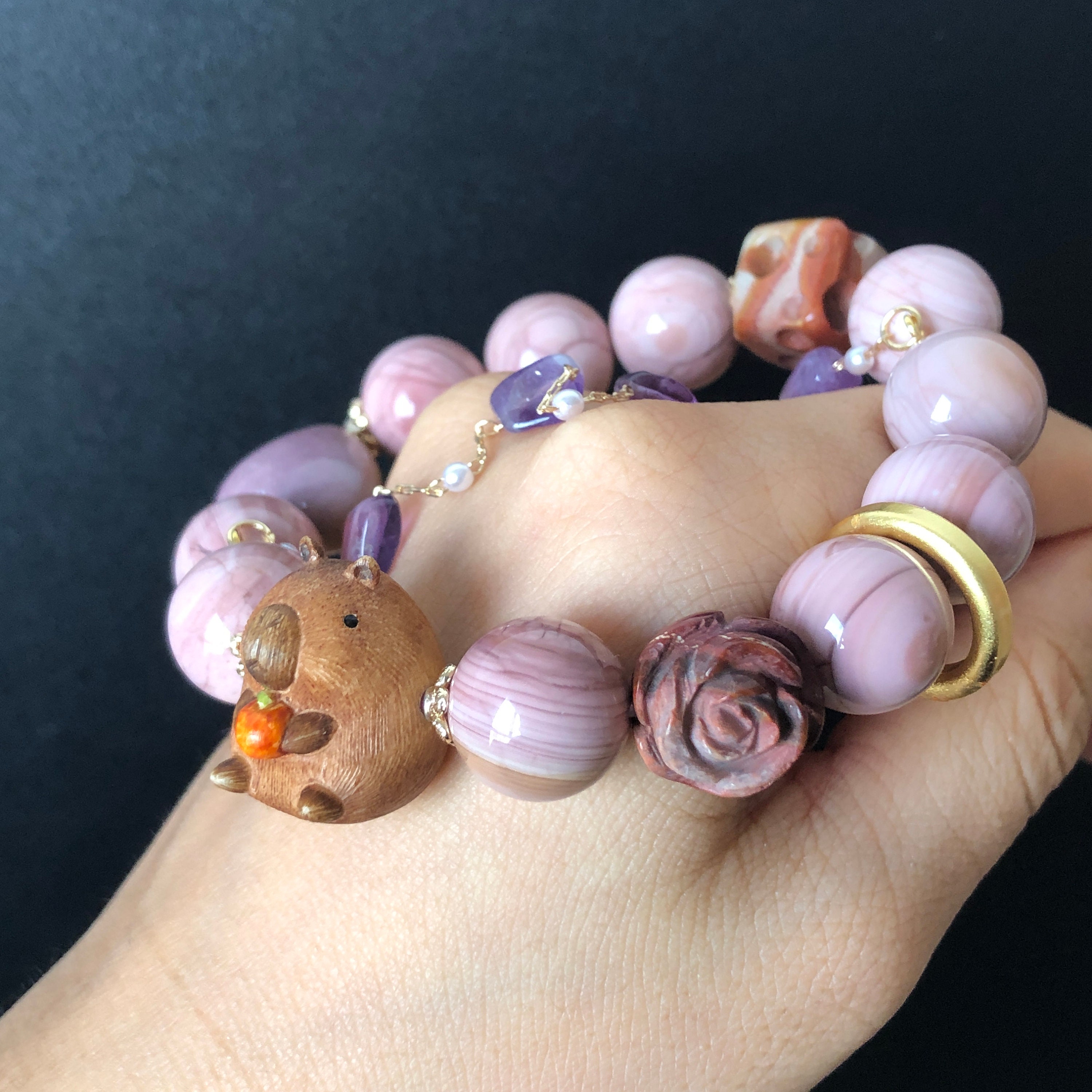 Alashan Agate Bead With Hamster Deer Antlers Charm 2 Way Crystal ...