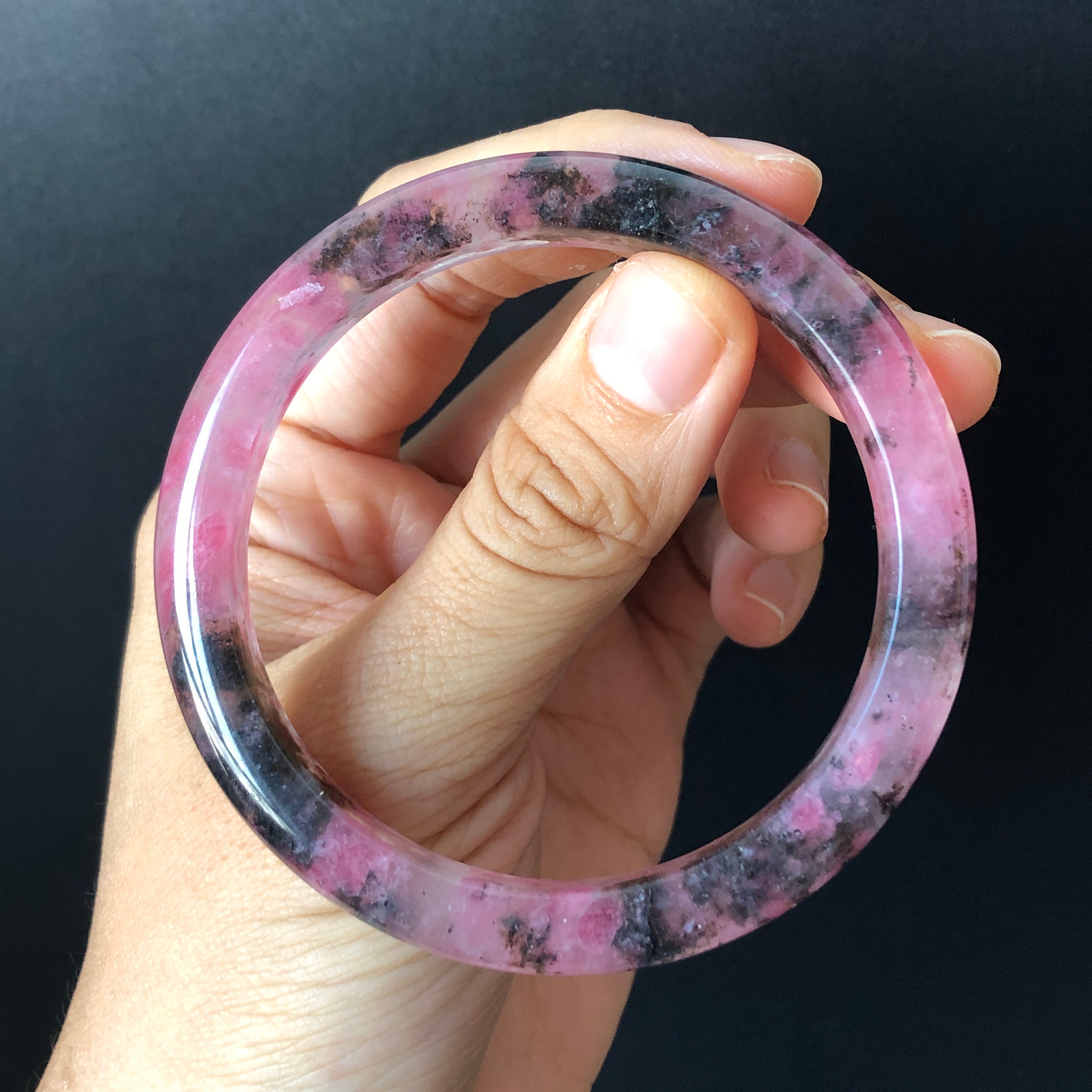 57.6mm Natural Icy Rhodonite Crystal Bangle | Cherry Plum Blossom ...