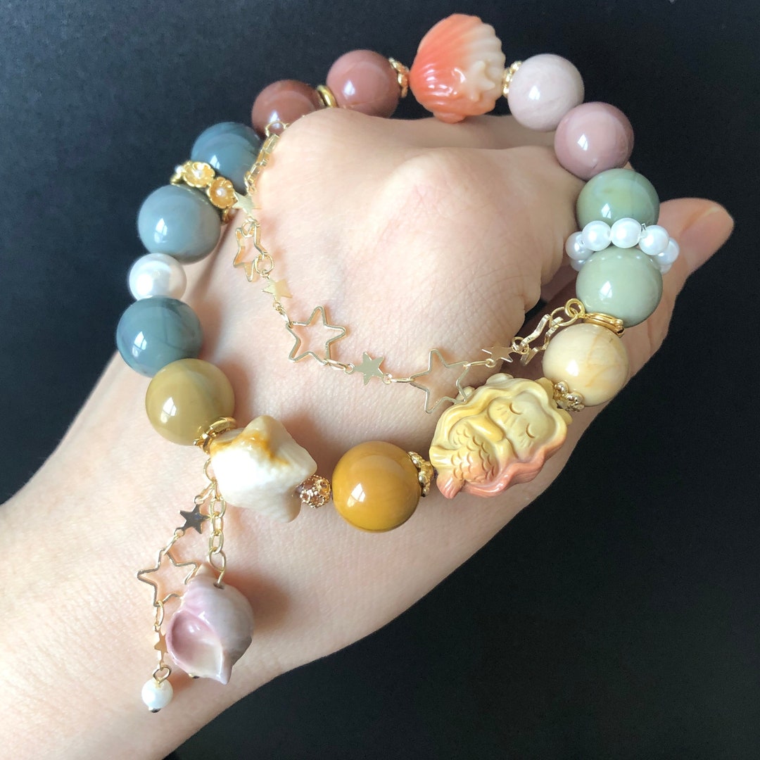 Natural Alashan Agate Mermaid With Star Fish, Sea Snail, Seashell ...