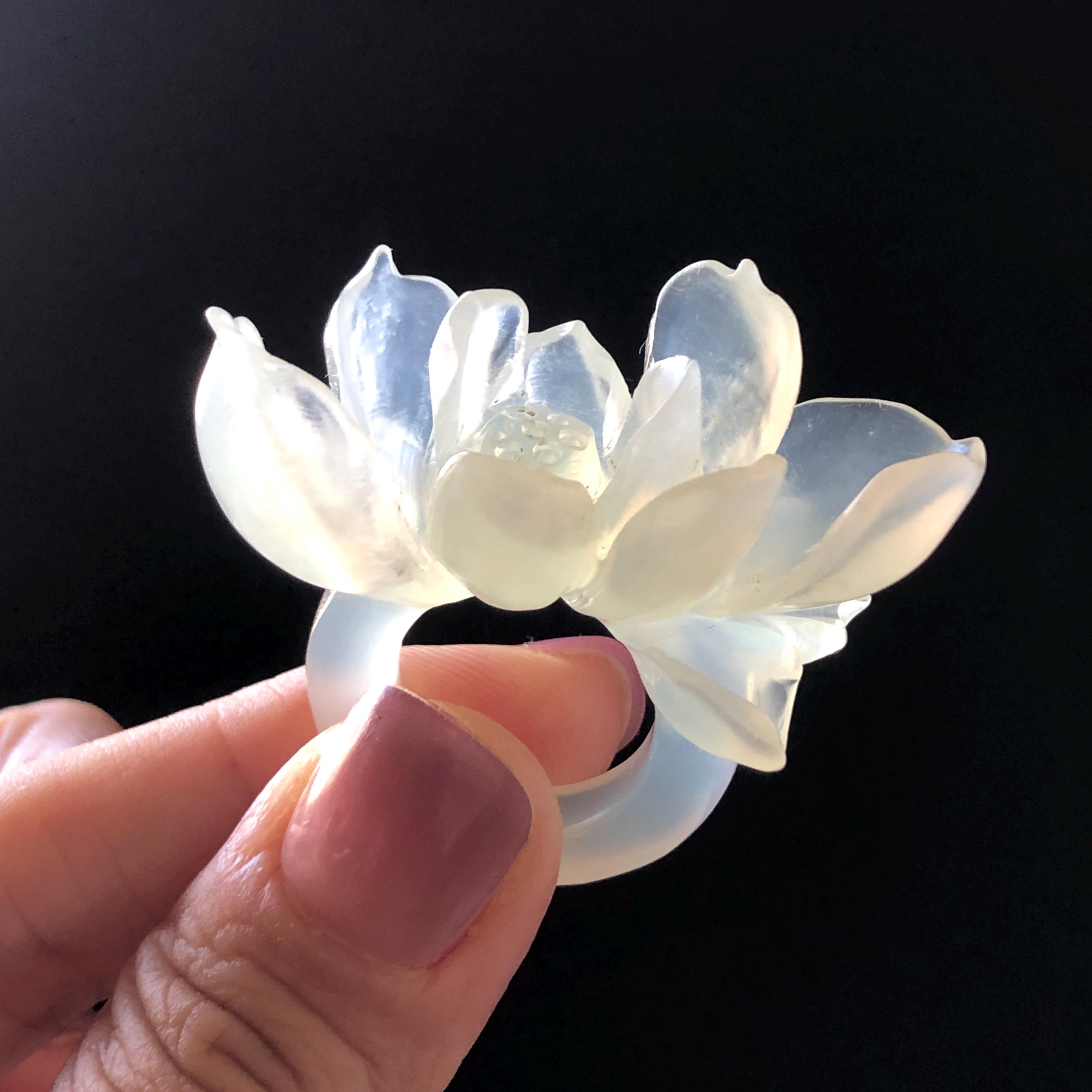 Custom Size! Xiu Jade Serpentine Hand Carved Lotus Flower Ring: Natural ...