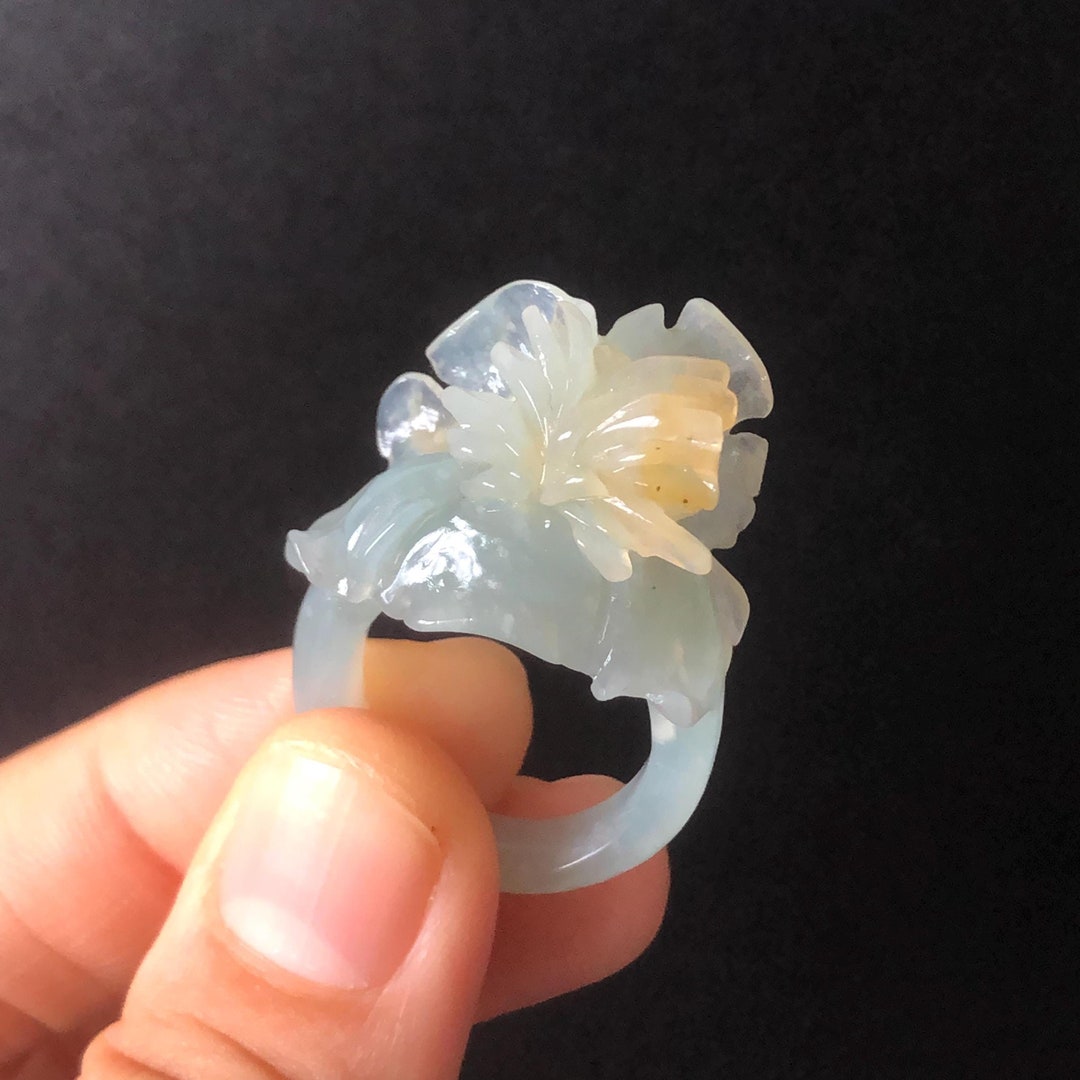 Natural Xiu Jade (serpentine) Hand-carved Iris Flower Blooming Ring ...