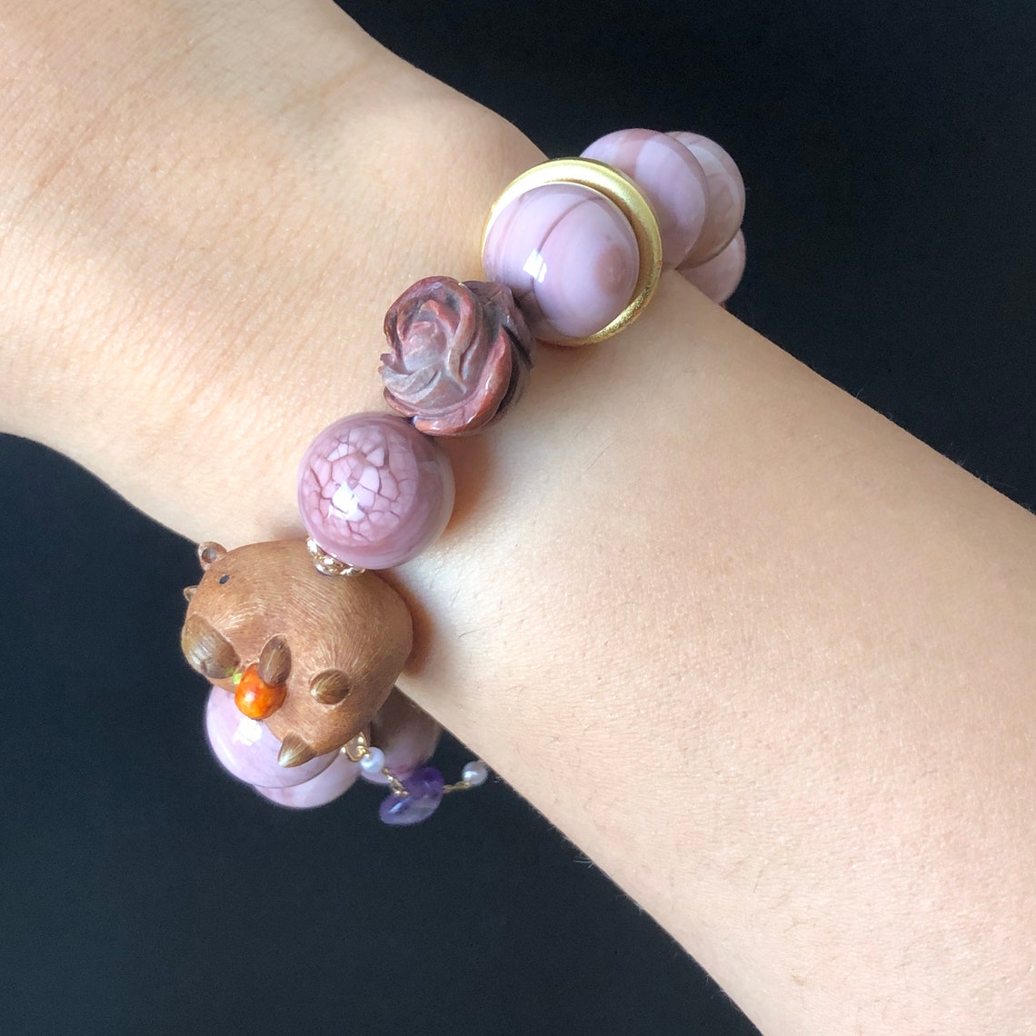 Alashan Agate Bead With Hamster Deer Antlers Charm 2 Way Crystal ...