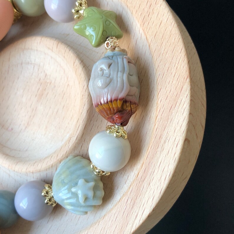 Alashan Agate Mermaid With Star Fish and Seashell Carved Charm - Etsy