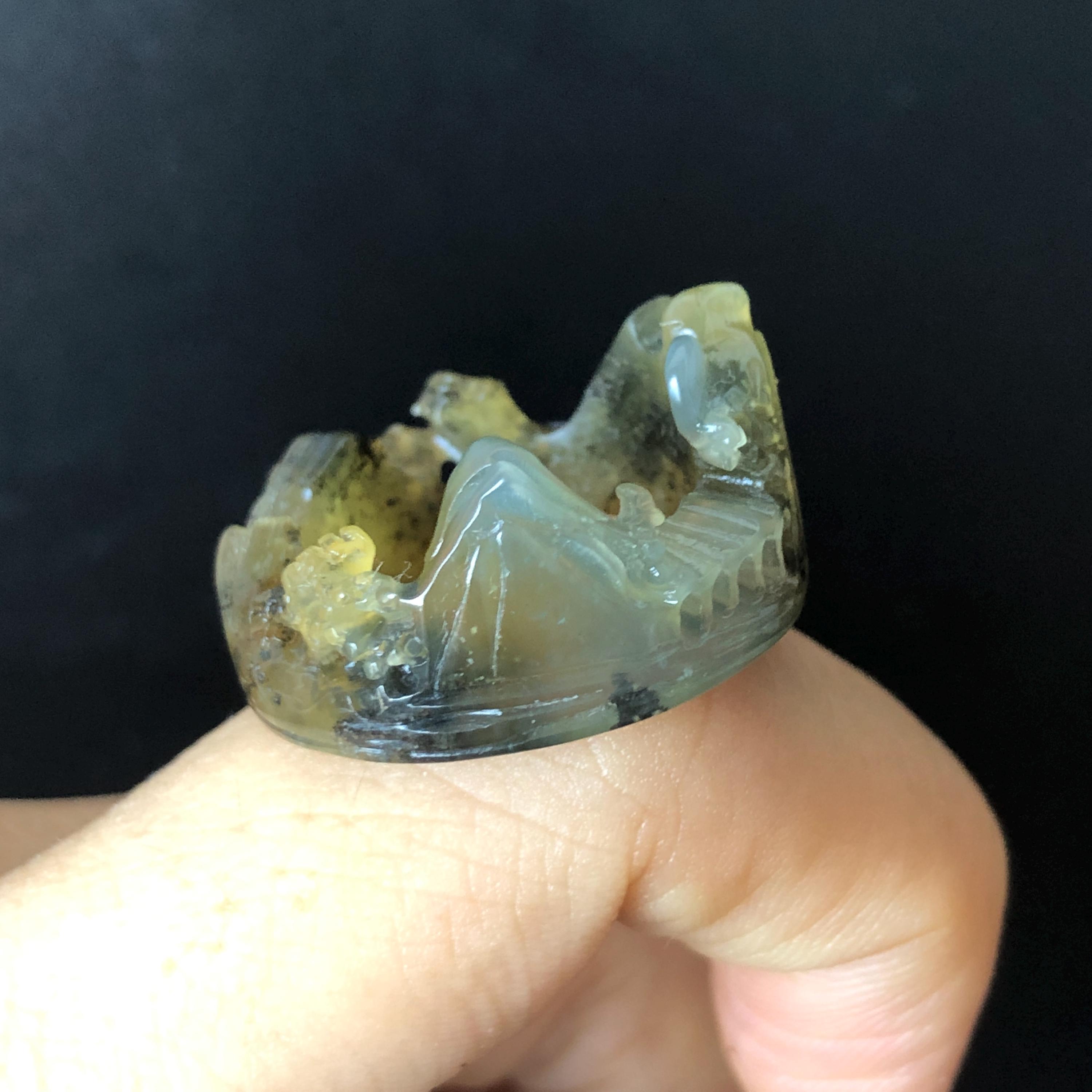 Natural Xiu Jade Serpentine Carved Countryside Landscape Ring | 17.4mm ...