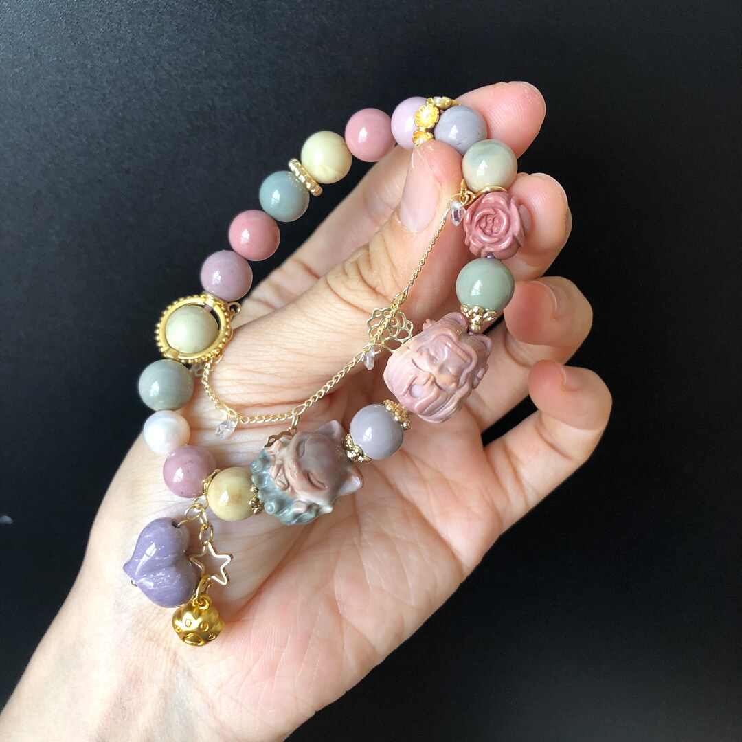 Alashan Agate Nine-tailed Fox With Rose Heart Carved Charm and - Etsy