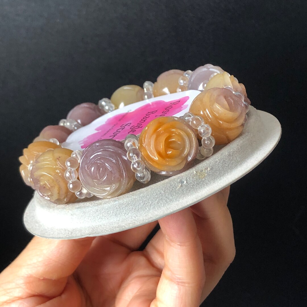 Natural Shetaicui Jade (quartzite) Carved Icy Purple and Yellow Rose ...