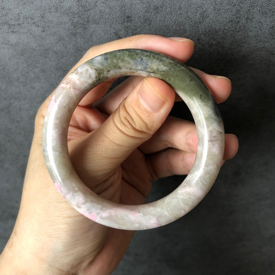 51.2mm Natural Rhodonite Bangle Fairy in the Forest Milky Pink With ...