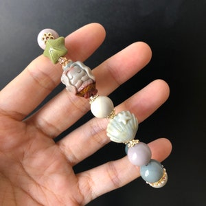 Alashan Agate Mermaid With Star Fish and Seashell Carved Charm Bead ...