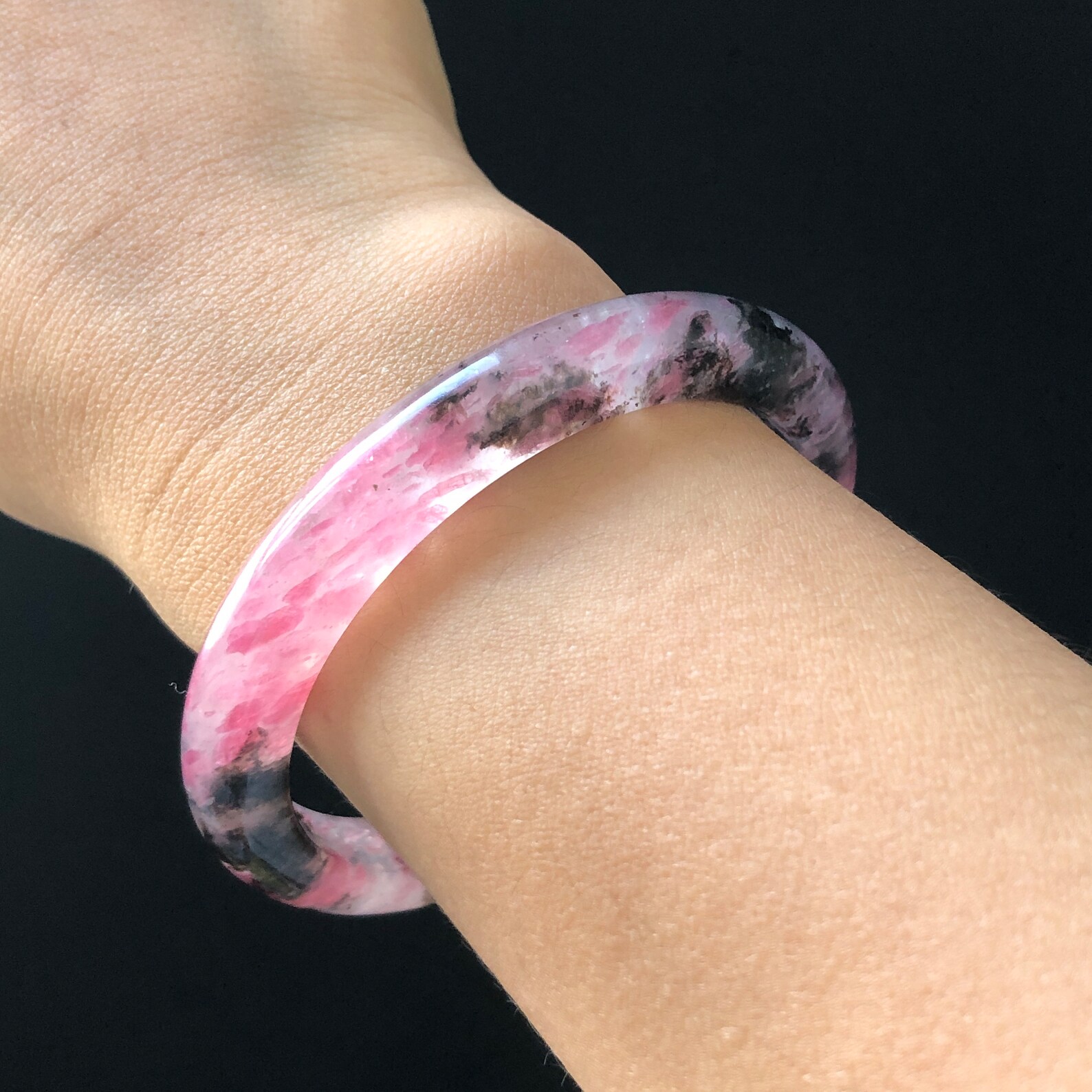 57.6mm Natural Icy Rhodonite Crystal Bangle | Cherry Plum Blossom ...