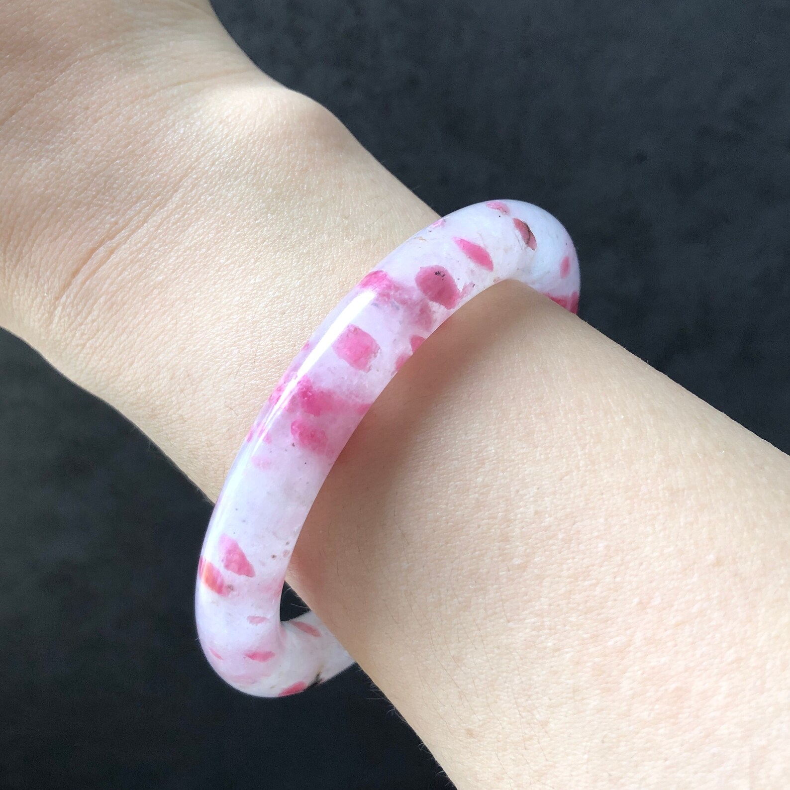 57.1mm Ultra-rare Natural Icy Rhodonite Bangle | Raspberry Yogurt ...