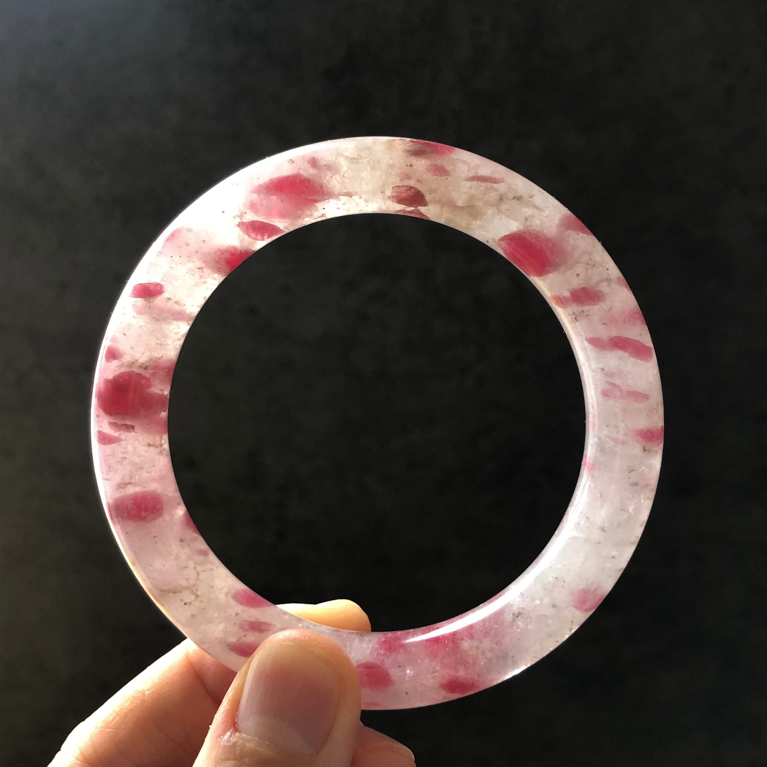 57.1mm Ultra-rare Natural Icy Rhodonite Bangle | Raspberry Yogurt ...