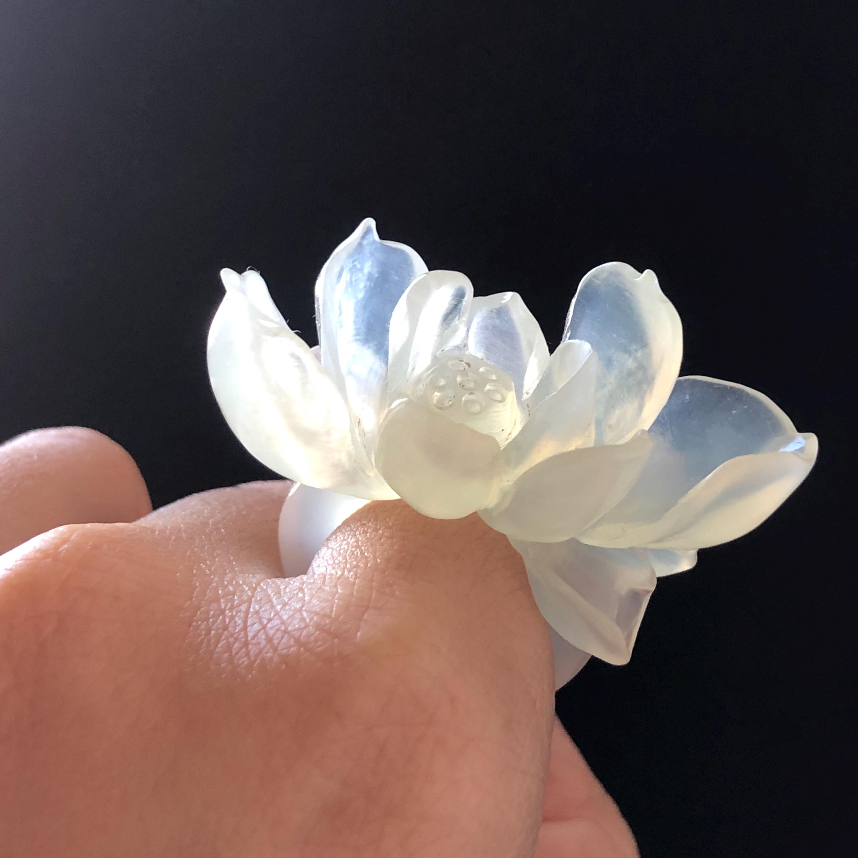 Custom Size! Xiu Jade Serpentine Hand Carved Lotus Flower Ring: Natural ...