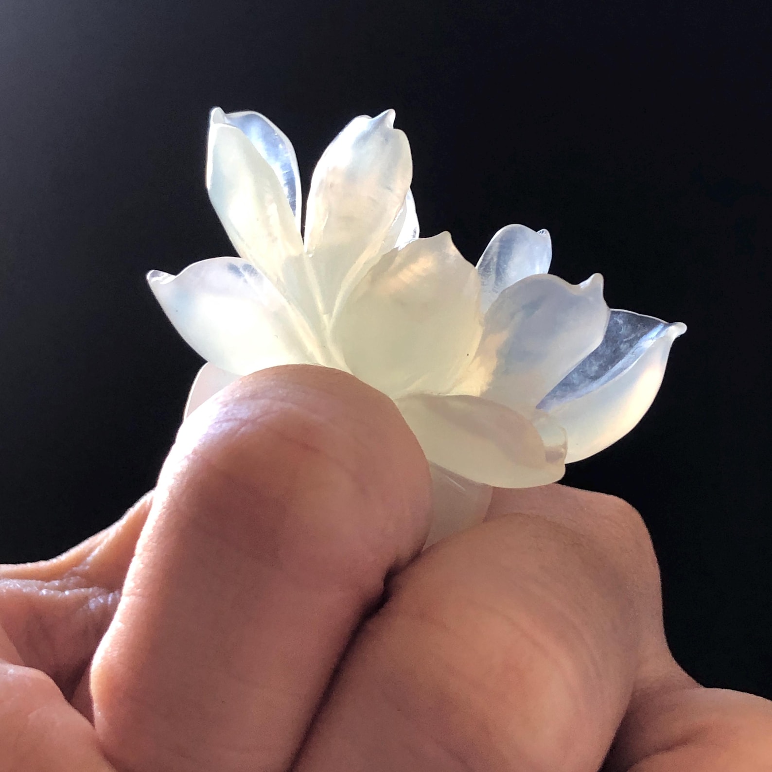 Custom Size! Xiu Jade Serpentine Hand Carved Lotus Flower Ring: Natural ...