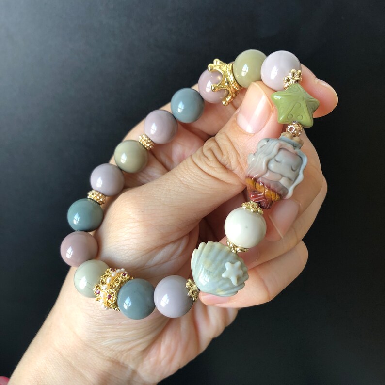 Alashan Agate Mermaid With Star Fish and Seashell Carved Charm - Etsy