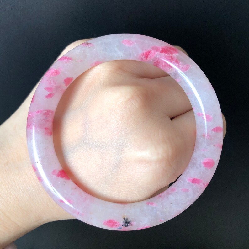 57.1mm Ultra-rare Natural Icy Rhodonite Bangle | Raspberry Yogurt ...