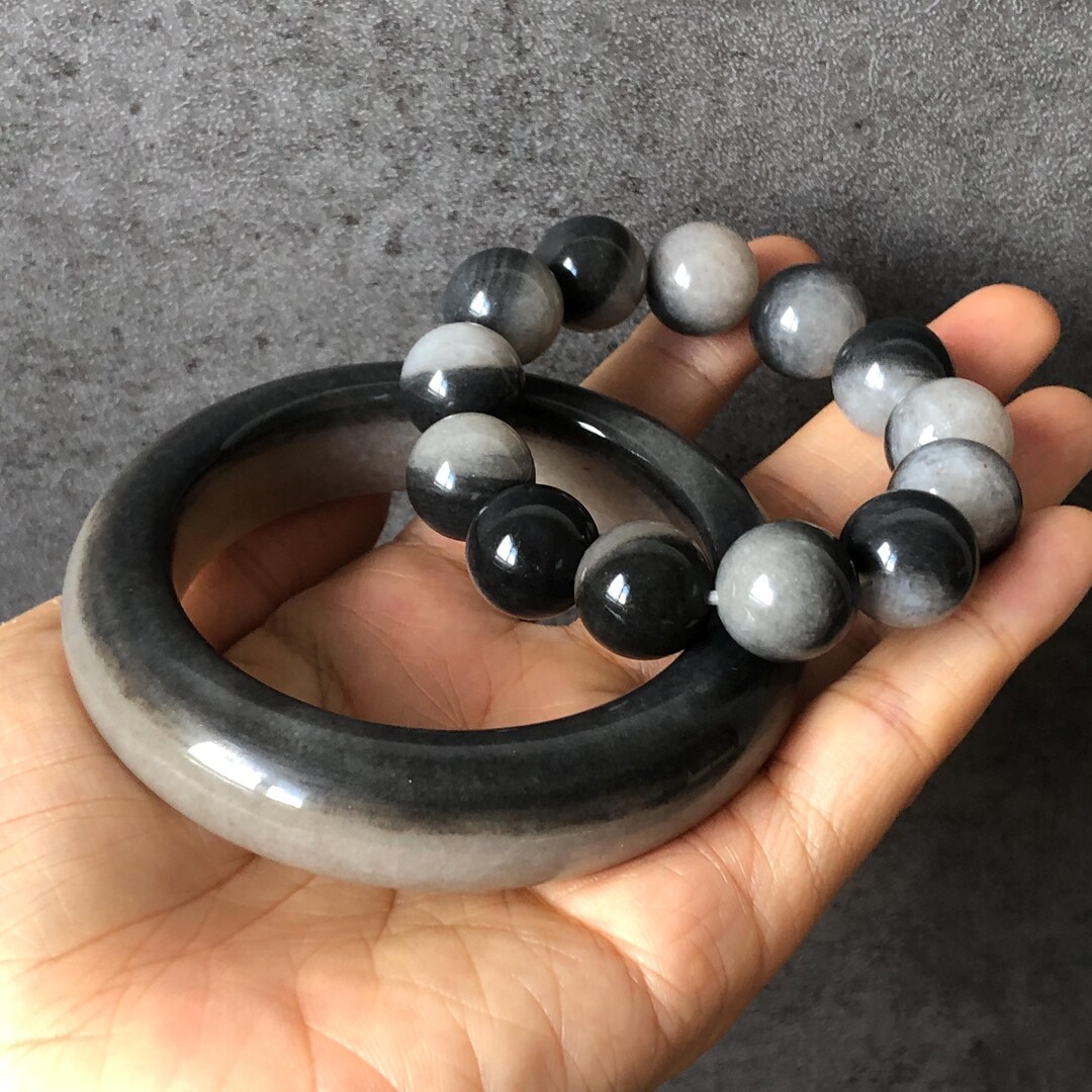56.2 Mm Natural Shetaicui Jade (quartzite) Bangle and Bracelet| Black ...