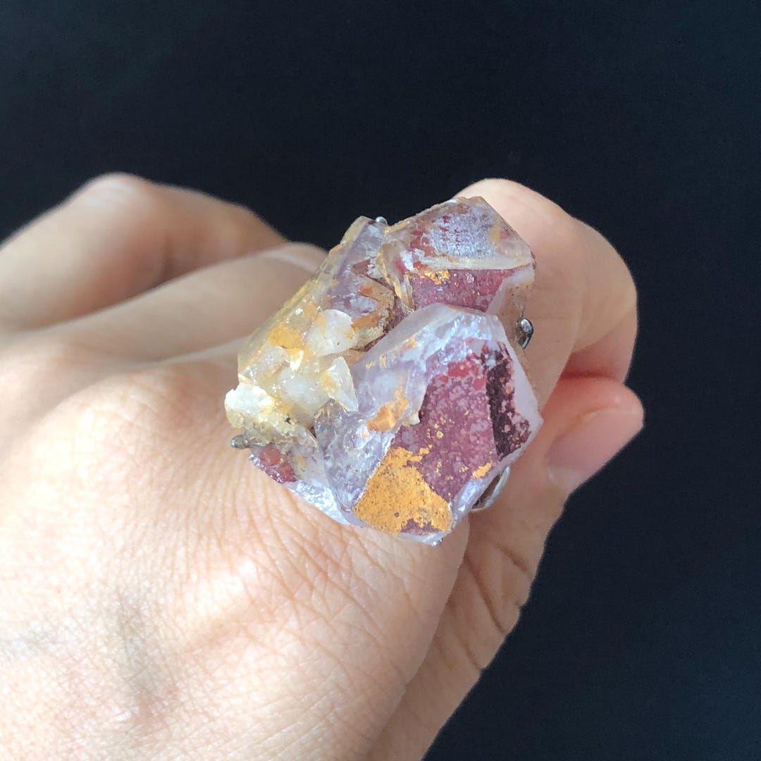 Raw Red Quartz Yellow Sulfur Ring, Raw Stone Ring Big Crystal Ring Raw ...