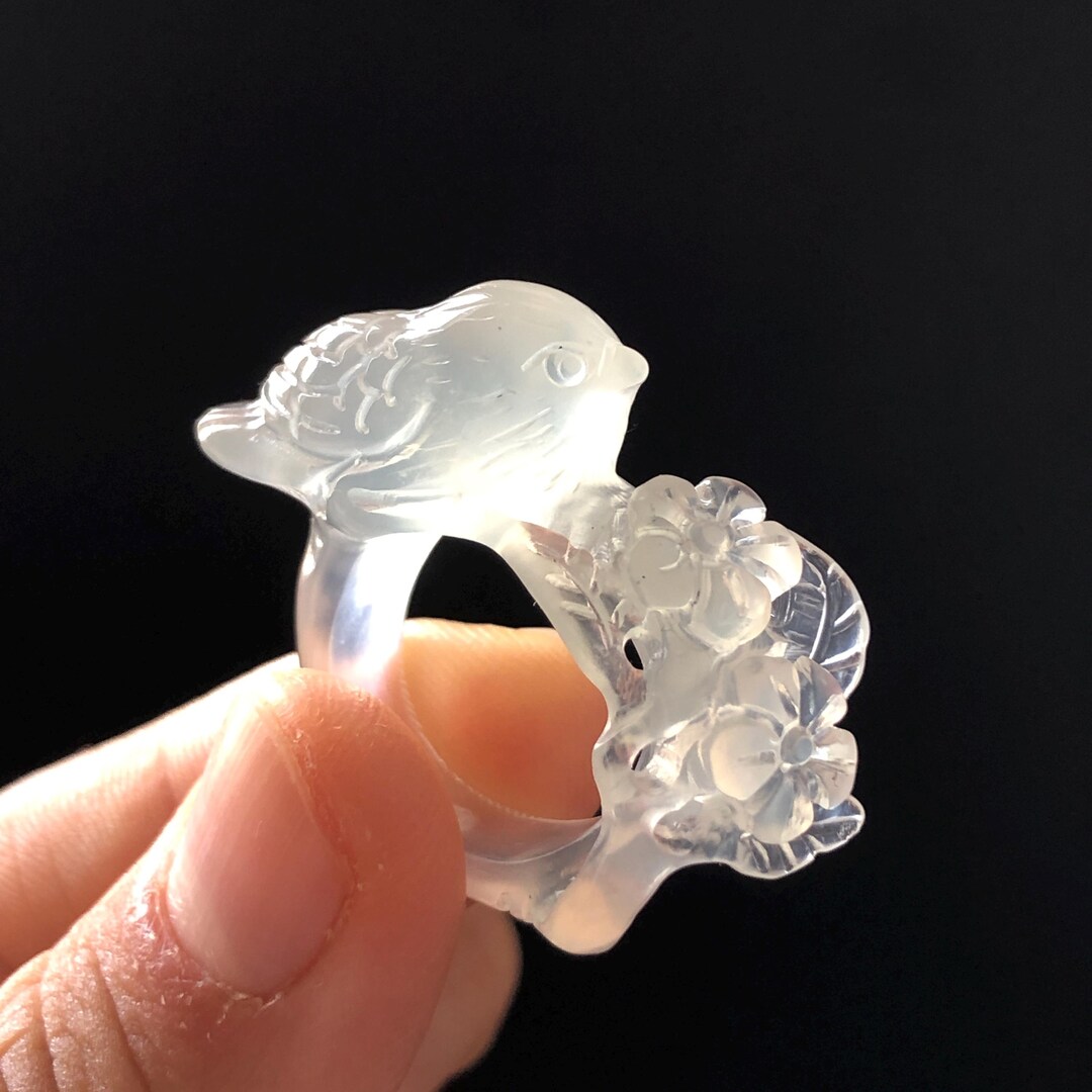 Customized Size! Natural Xiu Jade Serpentine Hand Carved Bird & Flower ...