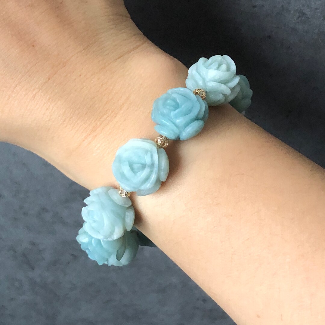 Natural Shetaicui Jade quartzite Carved Blue Rose Icy Crystal Charms ...