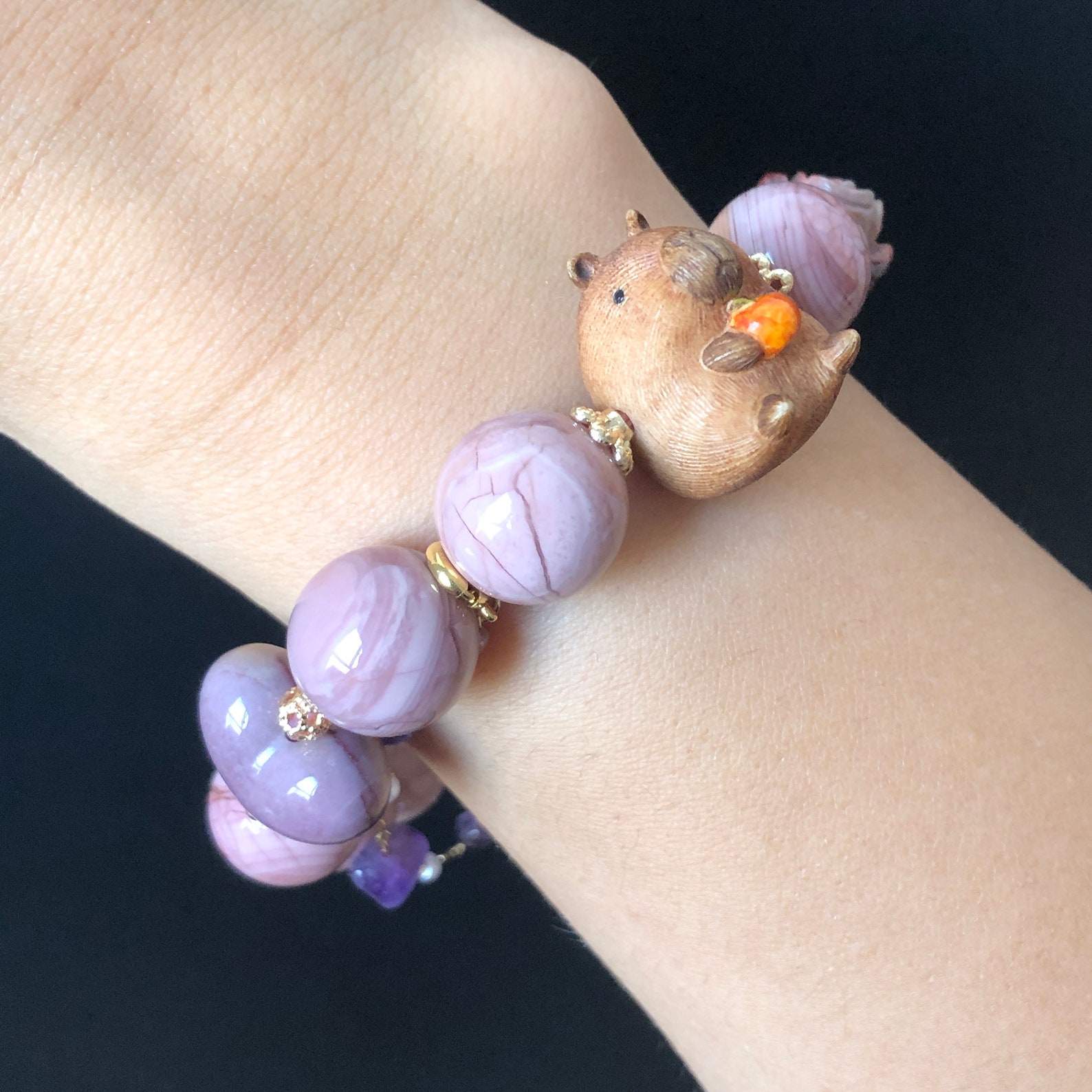 Alashan Agate Bead With Hamster Deer Antlers Charm 2 Way Crystal ...