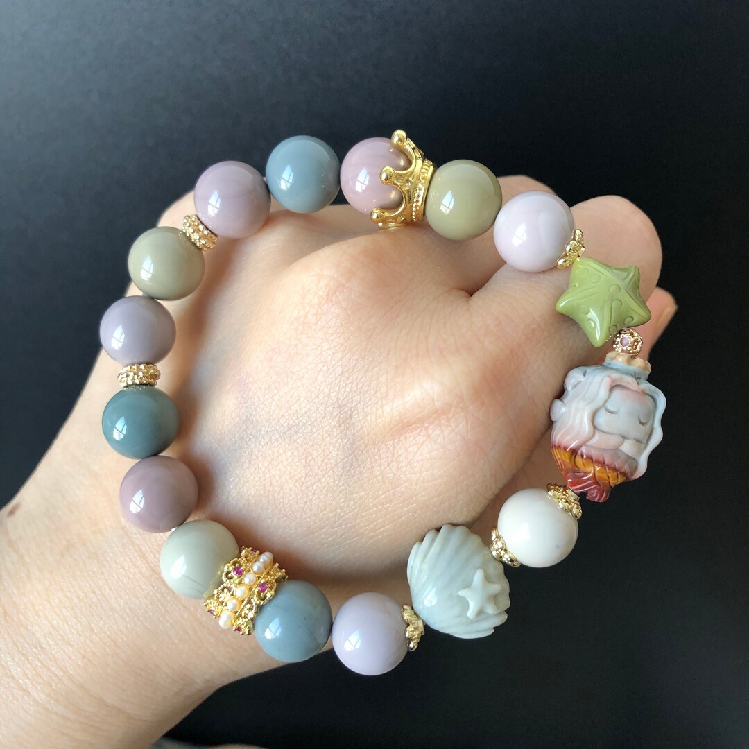 Alashan Agate Mermaid With Star Fish and Seashell Carved Charm - Etsy