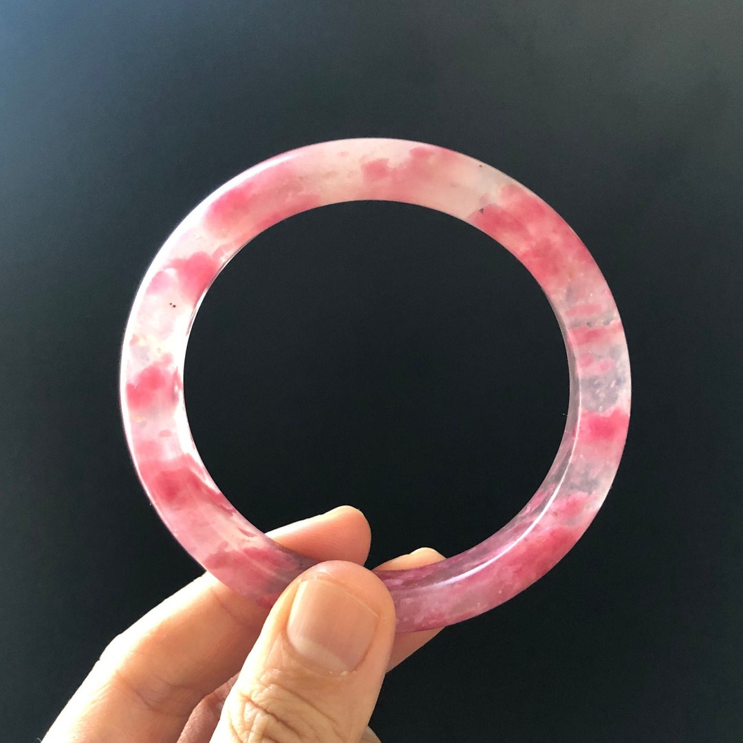 56.6mm Premium Ultra-rare Natural Icy Rhodonite Bangle | Red Clouds ...