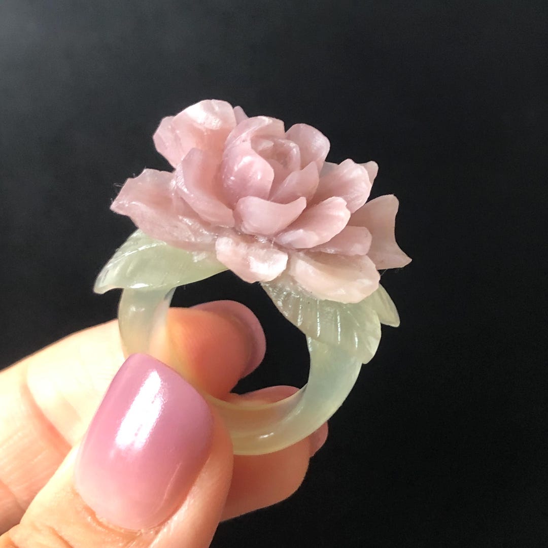 Custom Size! Xiu Jade Serpentine Hand Carved Peony Flower Statement ...